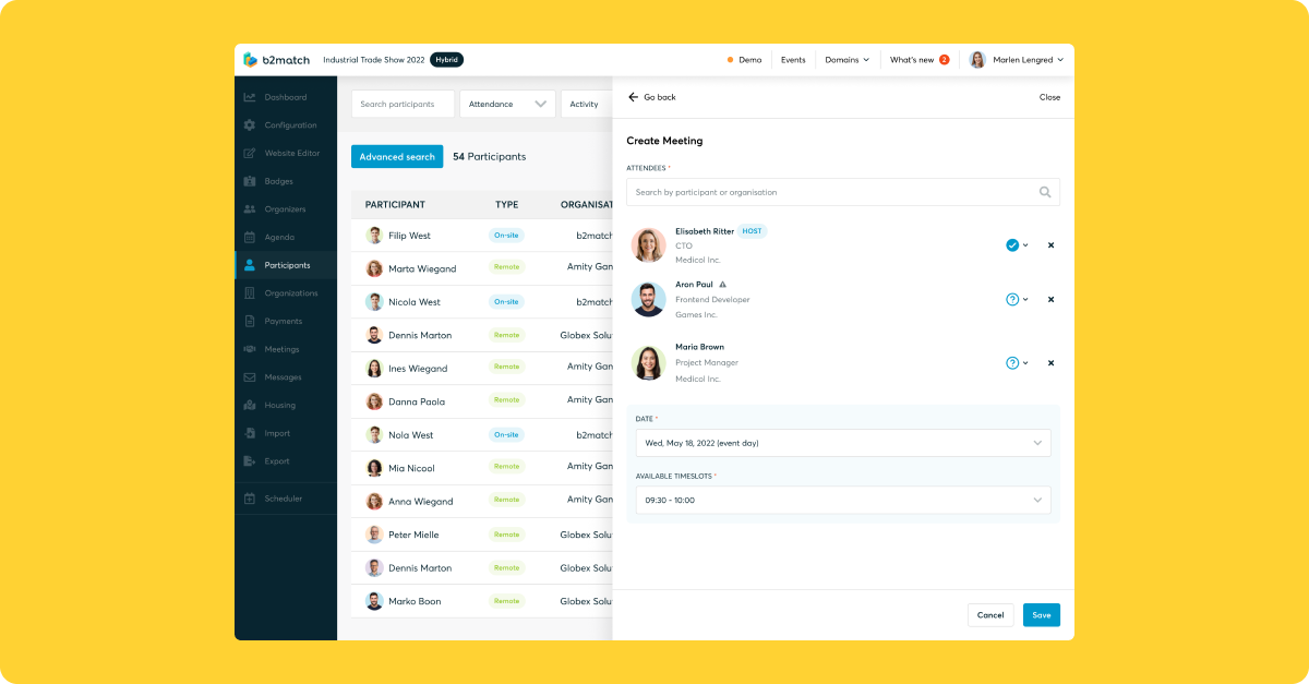 Create & schedule meetings directly from the organizer tool