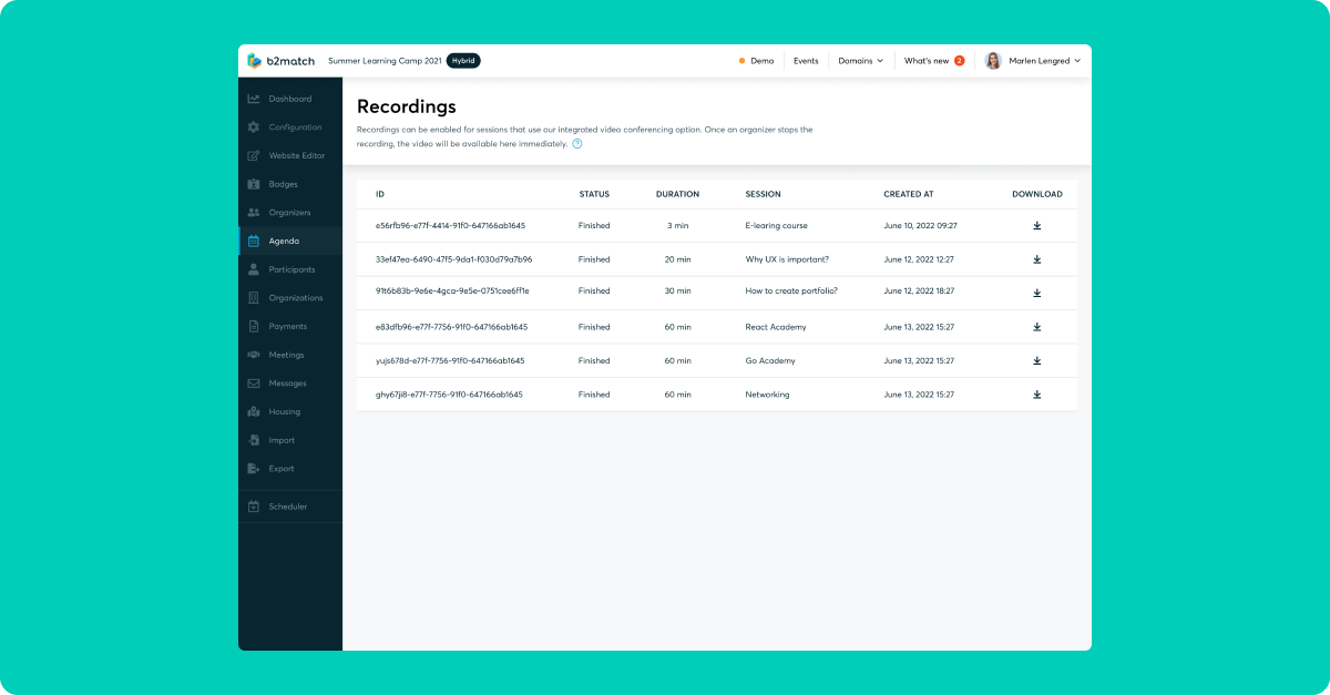Easy Recording And Downloading Session Recordings